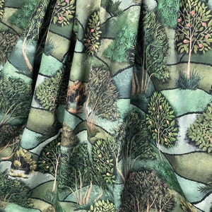 Hills Apple Trees Forest Art Craft Printed Cotton Fabric Home Decor ...