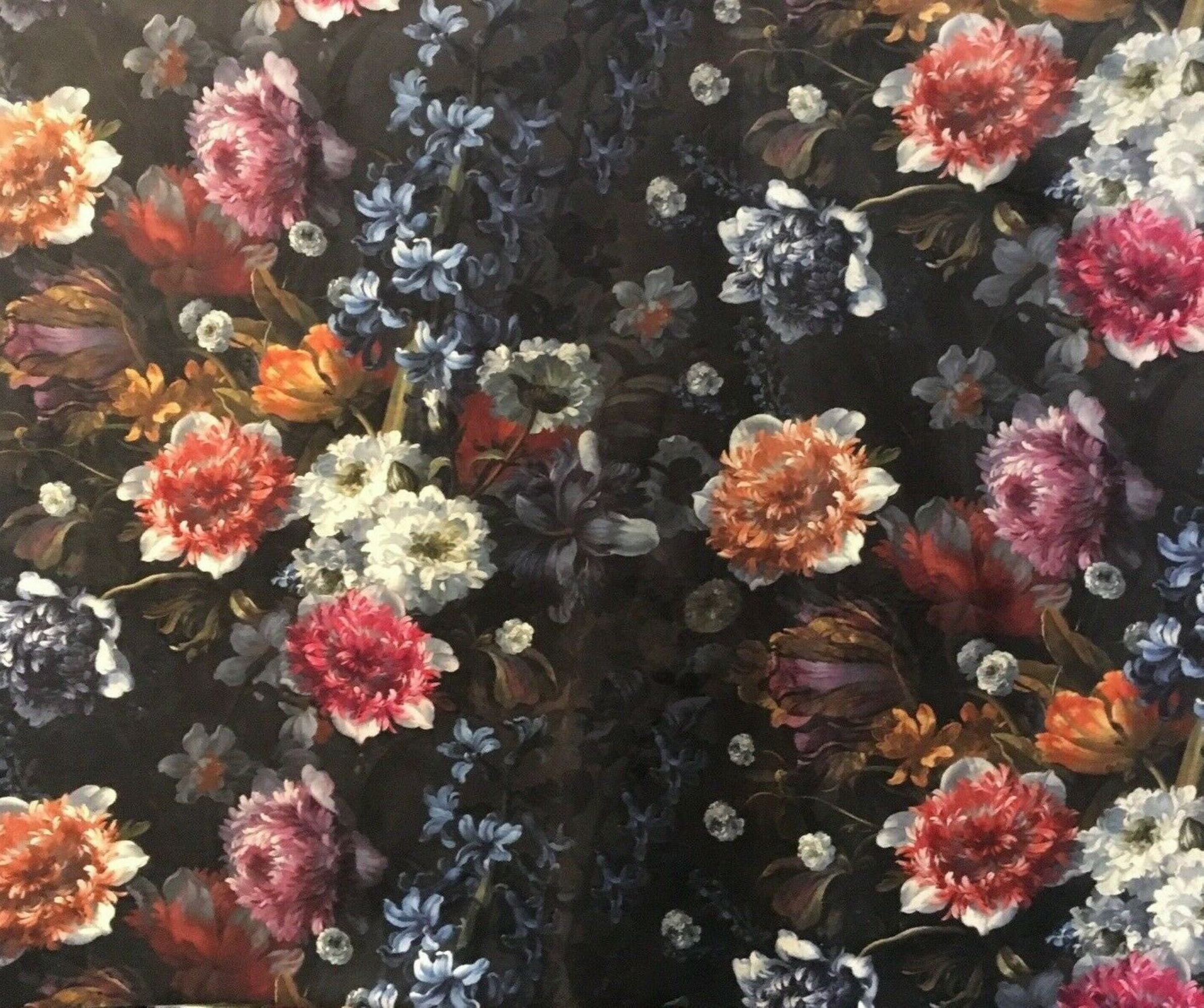 Italian Velvet Floral Printed Fabric Hydrangea Blooms Dark Color Sold ...