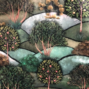 Apple Tree Forest Hills Nature Greenery Leaves Italian Velvet Fabric ...