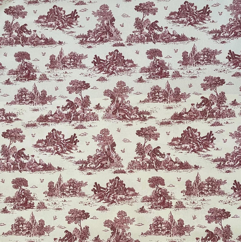 Red Toile De Jouy Fabric: Classic Shepherd Scene, Home Decor - Etsy