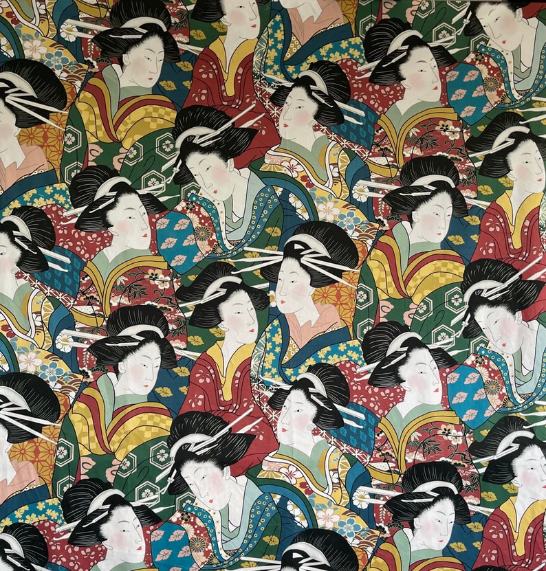 Geisha Velvet Fabric by Metre Asia Oriental Woman Panel Green - Etsy