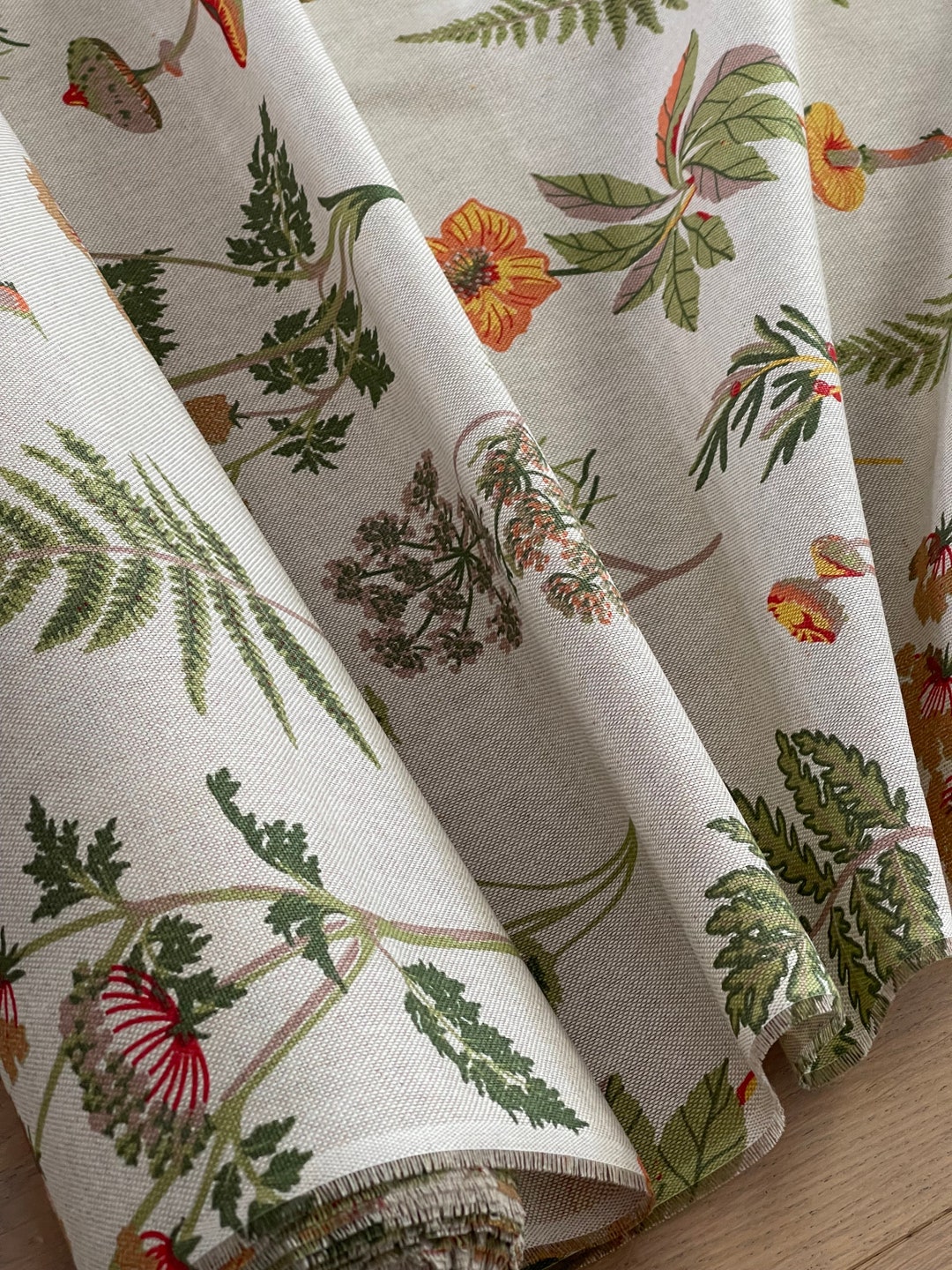 Botanical Fabric Sold by Metre Herbarium Green Yellow Red Orange Leaves ...