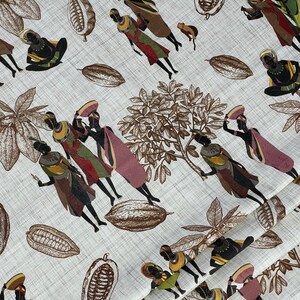African Lady Printed Cotton Fabric Baobab Fruit Tree Leaves Brown - Etsy
