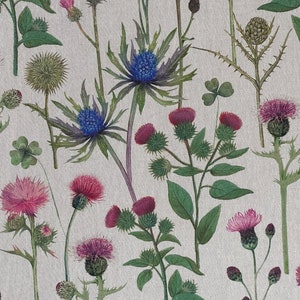 Scottish Highland Thistle Paradise Printed Cotton Linen Look Fabric ...