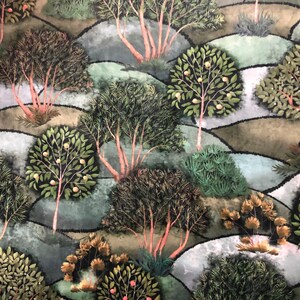 Apple Tree Forest Hills Nature Greenery Leaves Italian Velvet Fabric ...