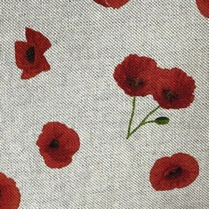 Poppy Printed Cotton Fabric Kitchen Leaves Red Flowers Meadow Blooming ...