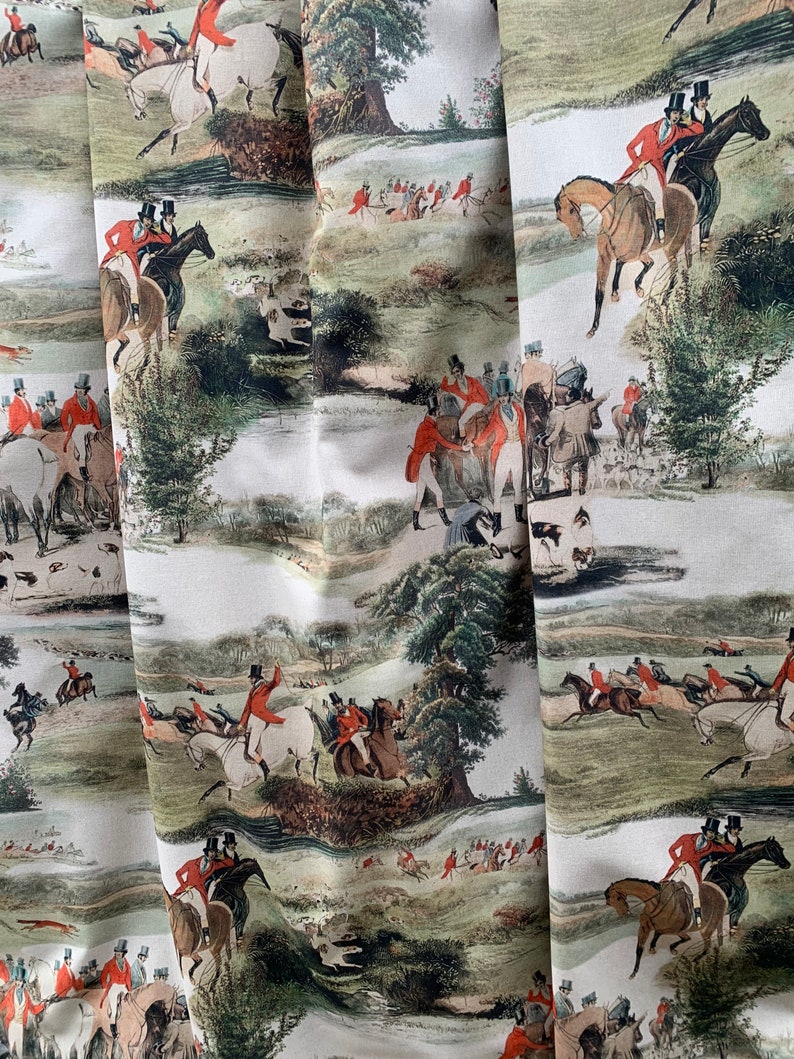 Hunting Season Printed Cotton Fabric Horses Dog Fox Landscape - Etsy