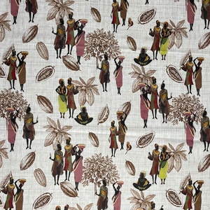 African Lady Printed Cotton Fabric Baobab Fruit Tree Leaves Brown - Etsy
