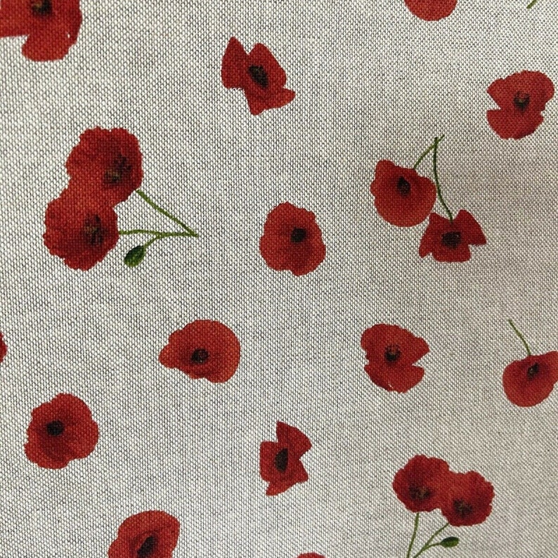 Poppy Printed Cotton Fabric Kitchen Leaves Red Flowers Meadow Blooming ...
