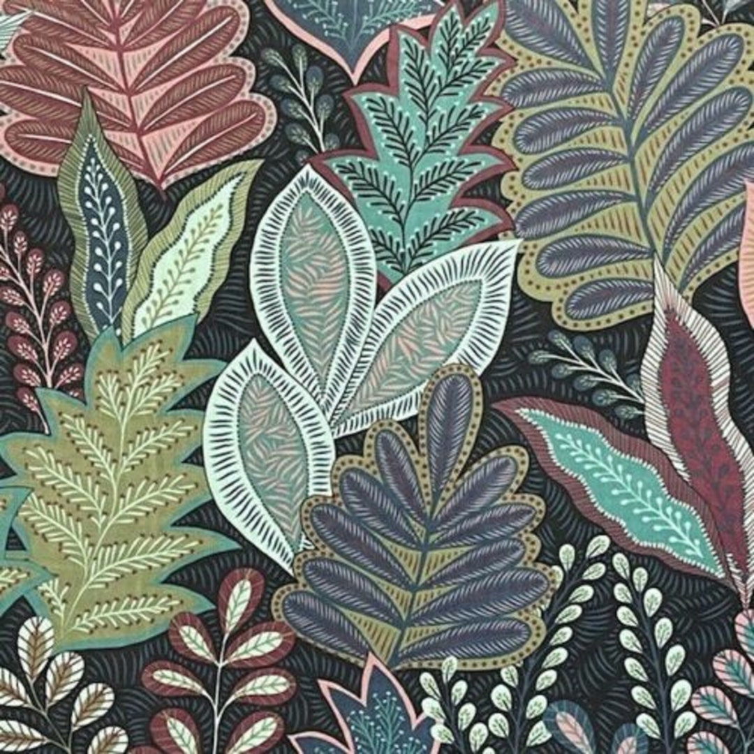 Blue Velvet Fabric Botanical Garden Forest Art Autumn Fall Leaf Design ...