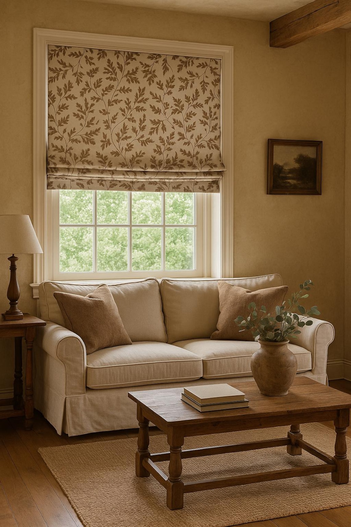 Oak Leaf & Acorn Print Fabric: Beige Cotton Blend Upholstery Material ...