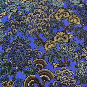 Royal Blue Cotton Fabric Botanical Floral Pattern Tree of Life ...