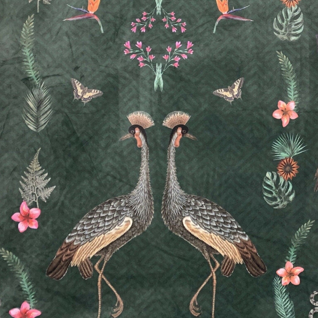 Italian Velvet Fabric: Botanical Birds, Snakes, and Pineapple - Green ...