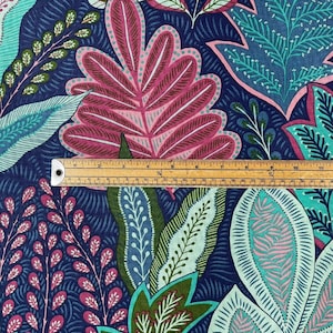 Botanical Garden Blue Fabric Forest Plants Leaves Printed Cotton Sold ...