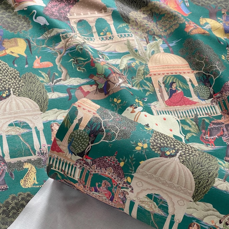 Regalia Printed Cotton Fabric – Indian Mughal-inspired Pattern ...