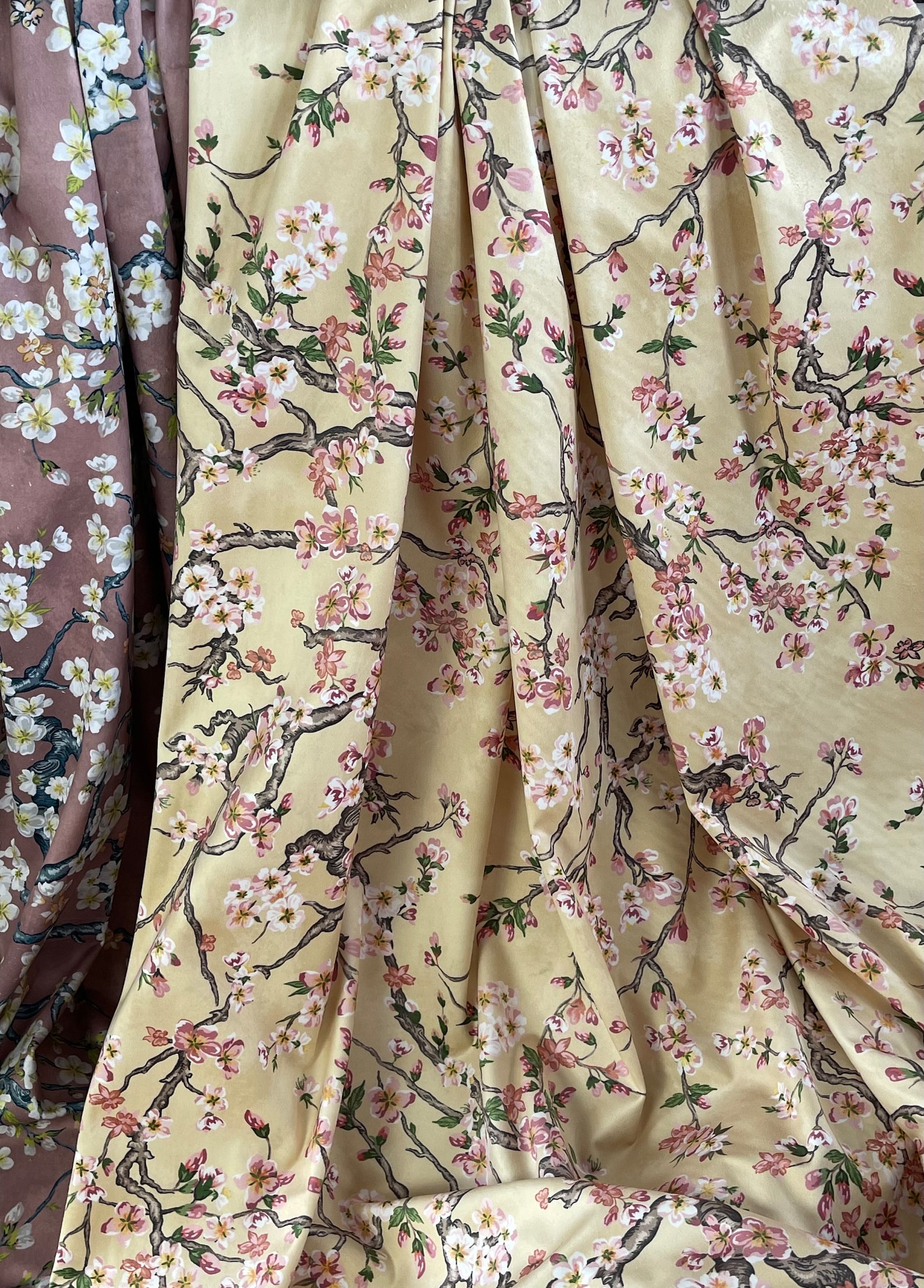 Van Gogh Cherry Blossom Light Yellow Velvet Fabric Sold by Meter ...