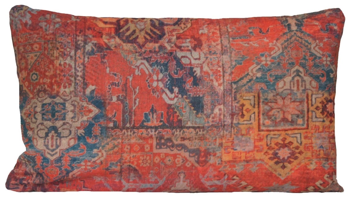 Ethnic Rug Red Throw Pillow Cover Rectangle Kilim Morrocco - Etsy