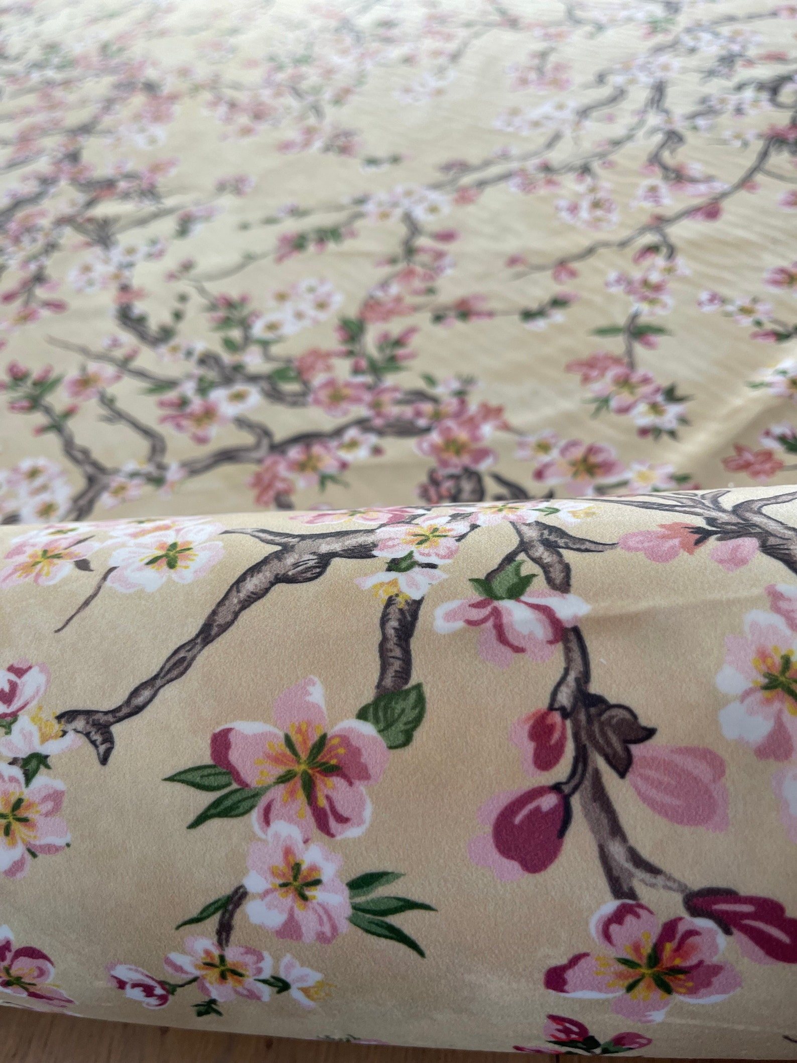 Van Gogh Cherry Blossom Light Yellow Velvet Fabric Sold by Meter ...