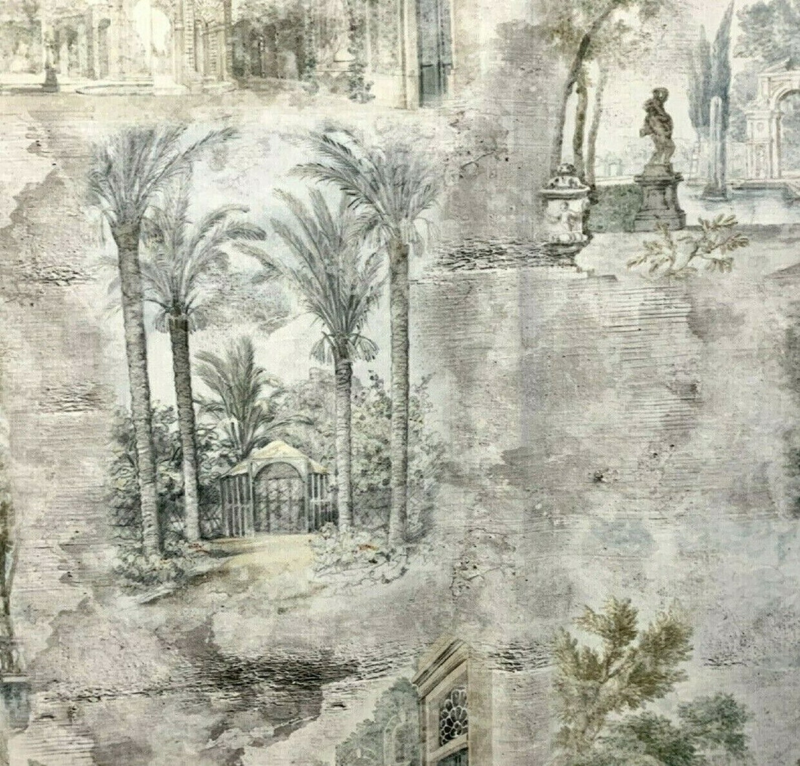 Toile Oriental Fresco Colonial Romantic Italian Velvet Palm Trees Grey ...