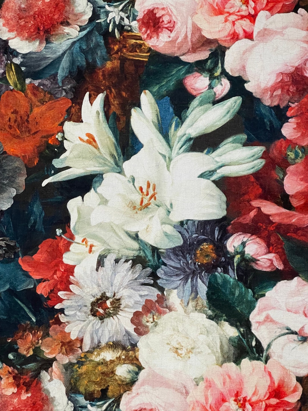 Floral Cotton Fabric: Rijks Museum Inspired Lily & Rose Print - Etsy
