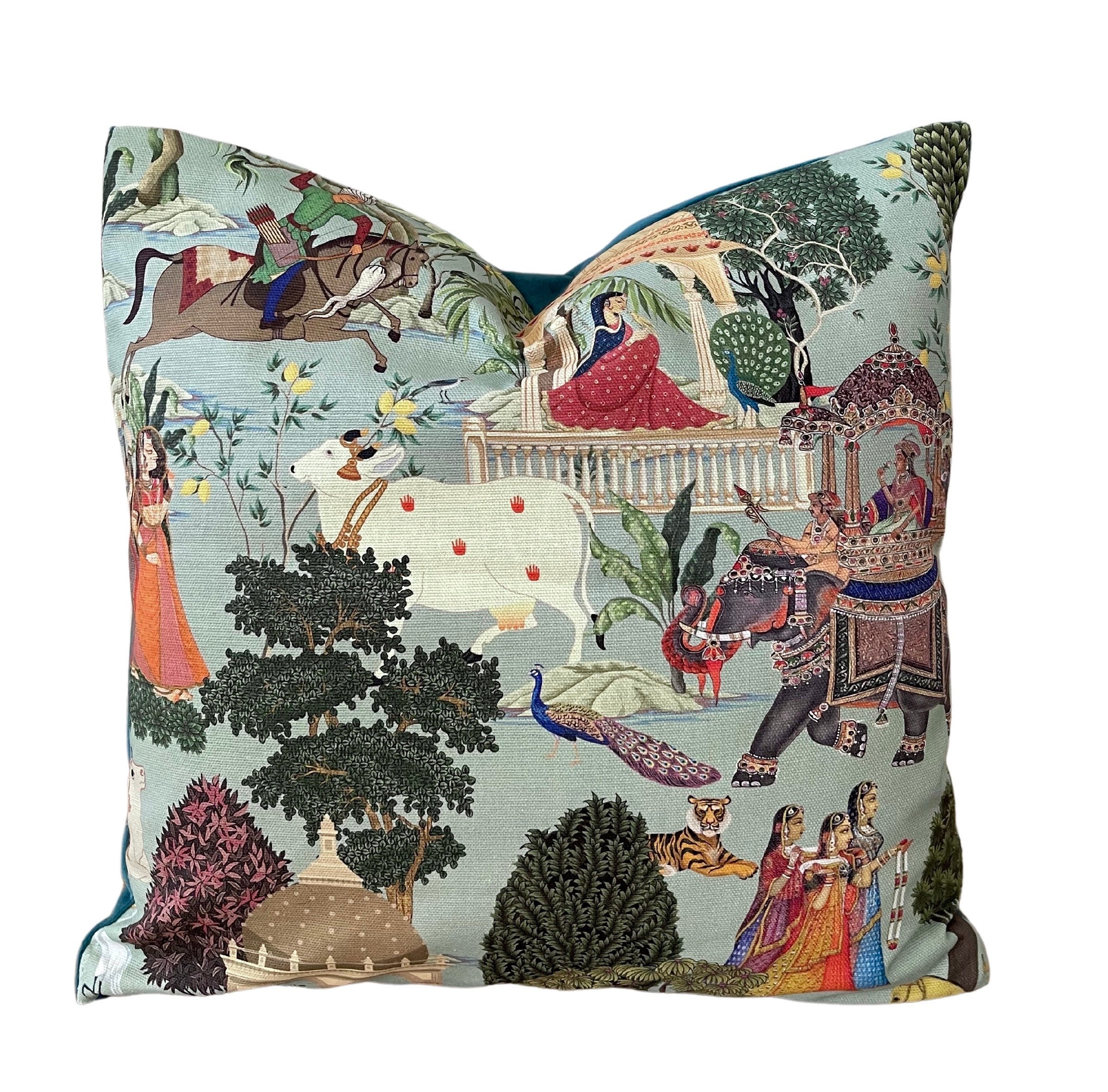 Regalia Cushion Cover Indian-inspired Print With Maharaja Horses, Cows ...