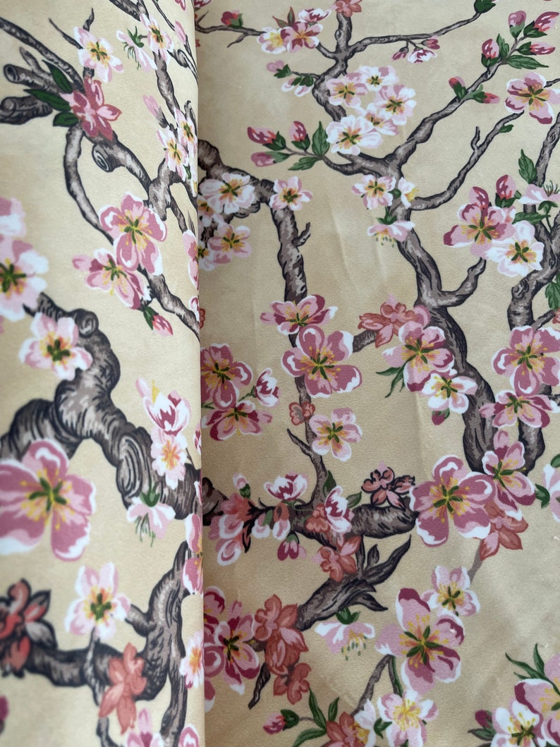 Van Gogh Cherry Blossom Light Yellow Velvet Fabric Sold by Meter ...