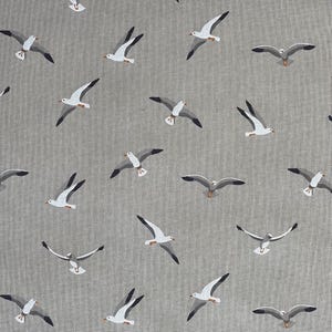 Nautical Seagull Flying Fabric – Linen-look Black & White Birds for ...