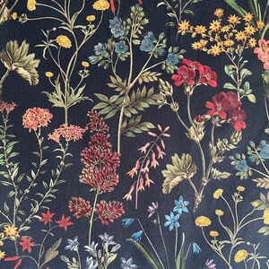 Flowers Field Cotton Printed Fabric Wildflowers Black Dark Blue ...