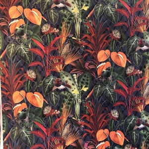 Deep Jungle Upholstery Printed Velvet Fabric Floral Material Green ...