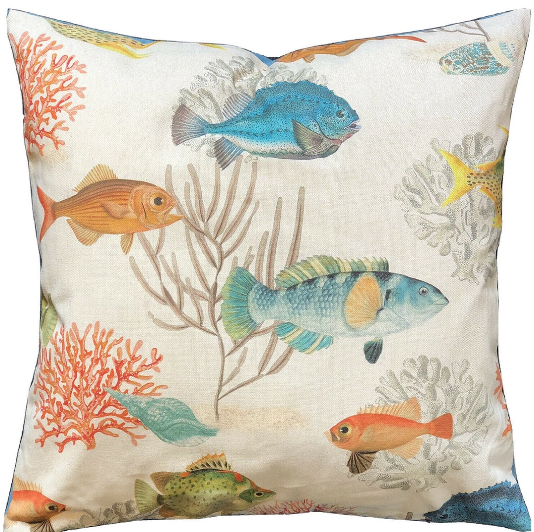 Tropical Fishes and Corals Cushion Cover Printed Cotton Linen Fabric 16 ...