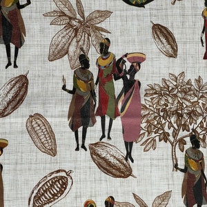 African Lady Printed Cotton Fabric Baobab Fruit Tree Leaves Brown - Etsy