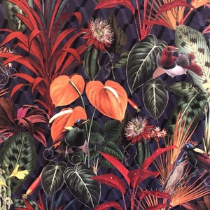 Deep Jungle Upholstery Printed Velvet Fabric Floral Material Green ...