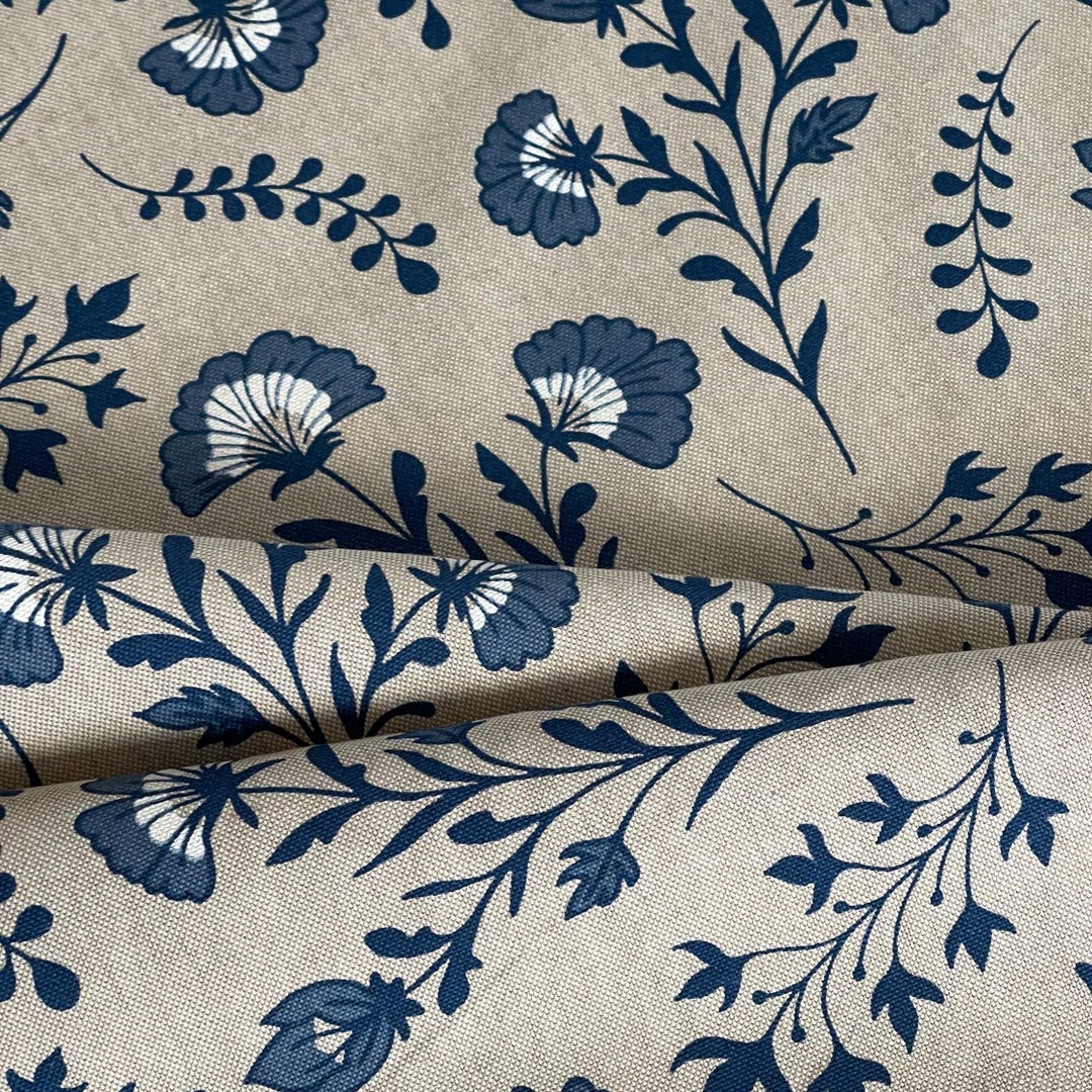 Dutch Inspired Florals Linenlook Fabric – Delft Blue Pottery-inspired ...
