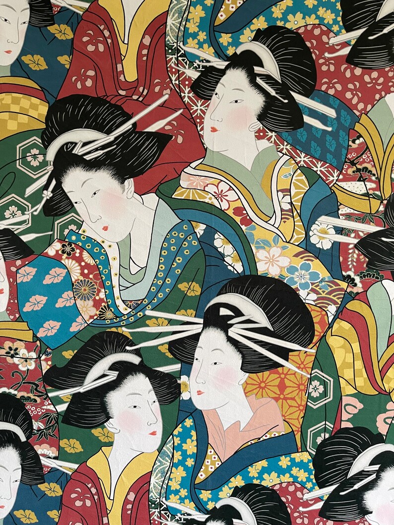 Geisha Velvet Fabric by Metre Asia Oriental Woman Panel Green - Etsy