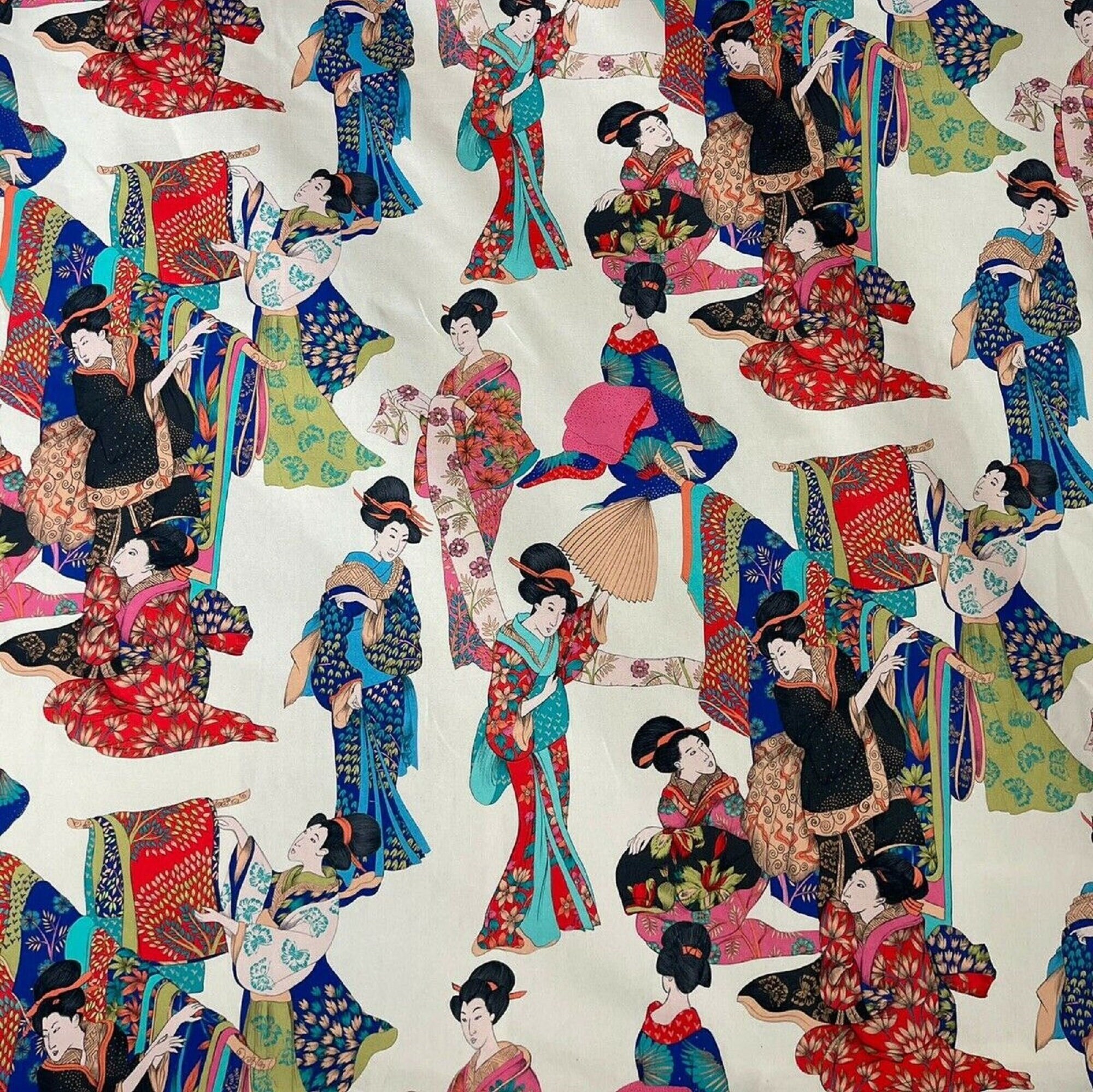 Beige Geisha Printed Cotton Fabric Sold by Meter Japanese Lady - Etsy