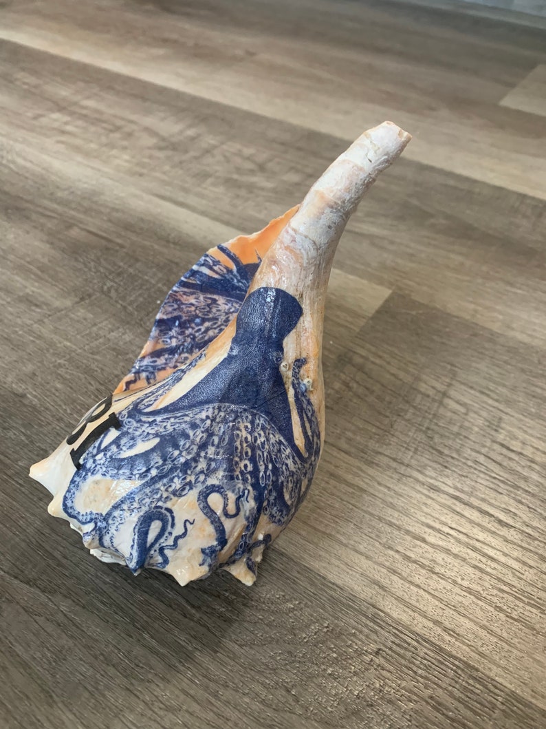 Conch Shell With Decoupage Octopus - Etsy