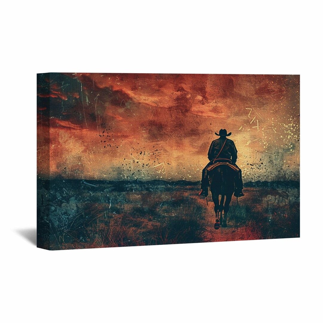 Rider Wall Art, Landscape Wall Decor, Sunset Tapestry, Painting Canvas ...