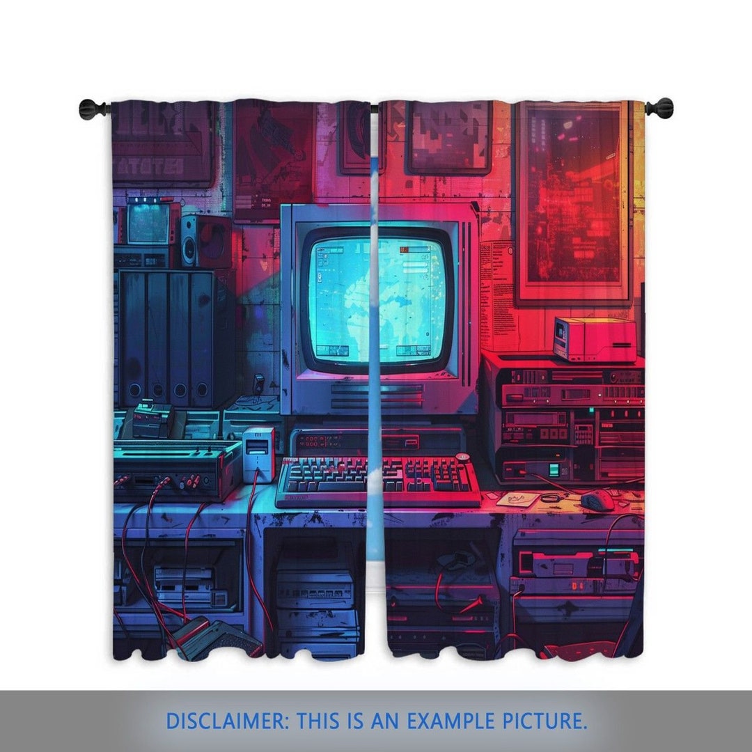 Computer Setup Window Curtain, Technology Curtains, Cyber Curtain Panel ...