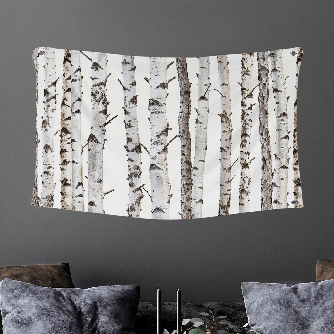 Birch Trees Wall Art, Nature Wall Decor, Winter Forest Tapestry ...