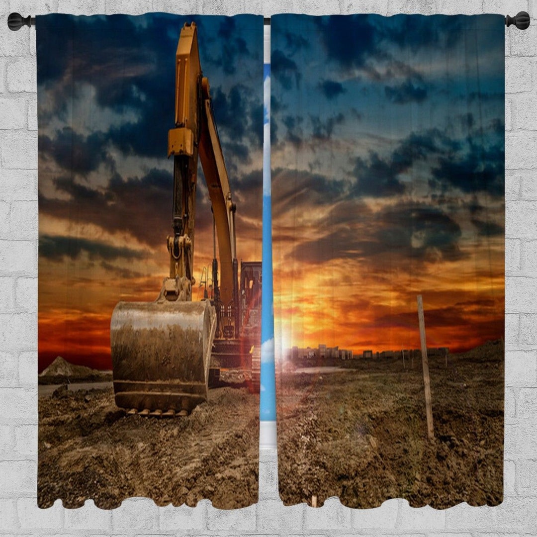 Excavator Construction Site Curtains: Sunrise Sunset Modern Drapes - Etsy