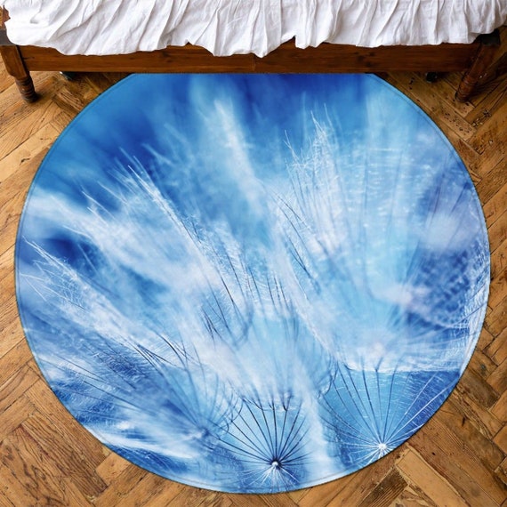 Wild Dandelion Seeds Round Rug Blue And Rug Close Up Flower Seed Rugs ...