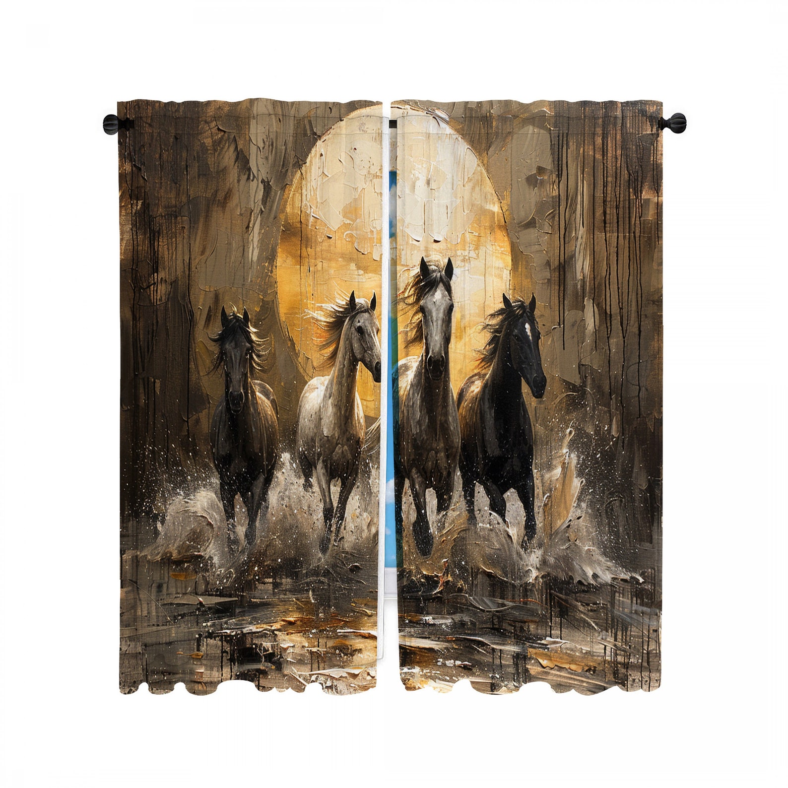 Running Horses Window Curtain, Animal Curtains, Western Curtain Panel ...