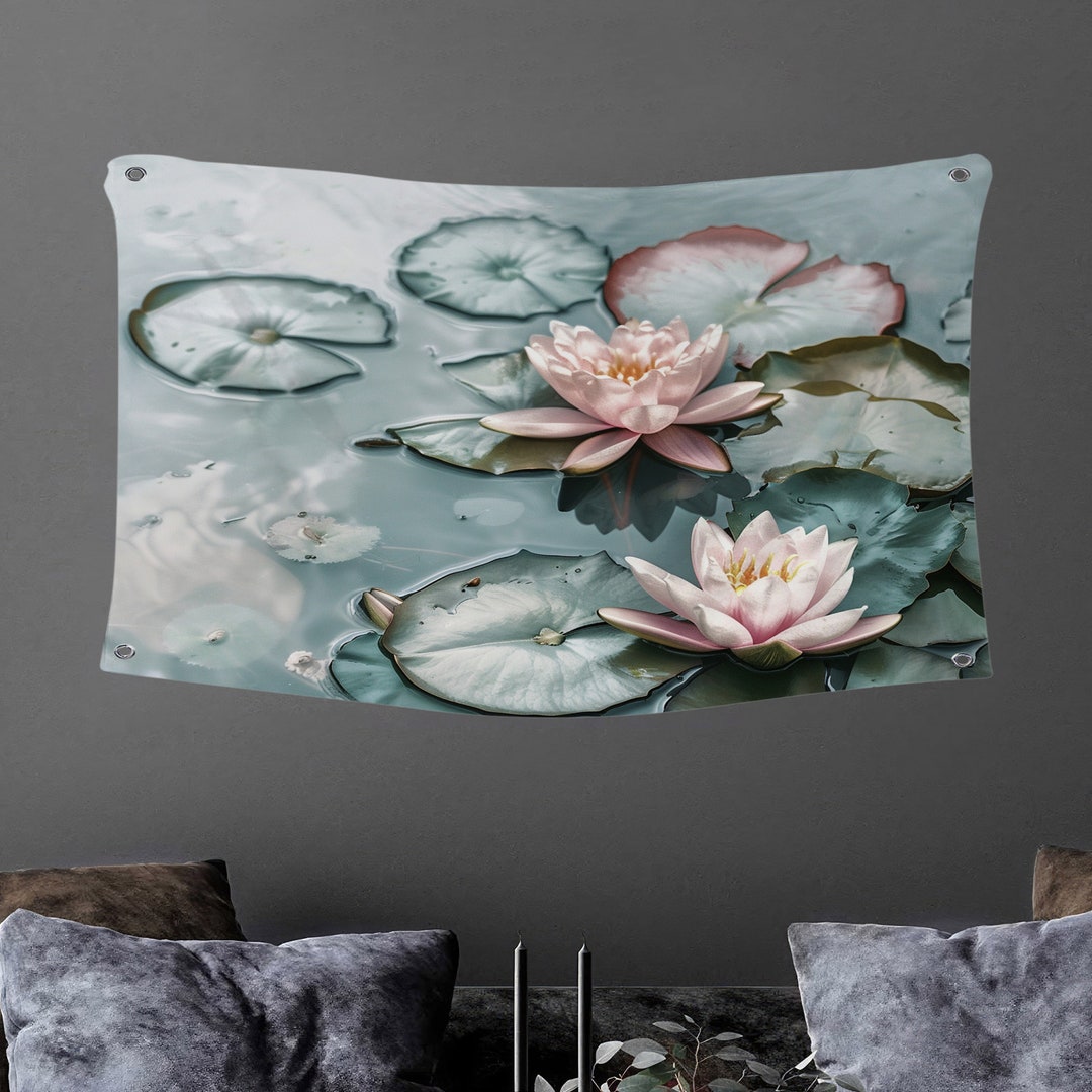 Water Lilies Wall Art, Botanical Wall Decor, Zen Tapestry, Serene ...
