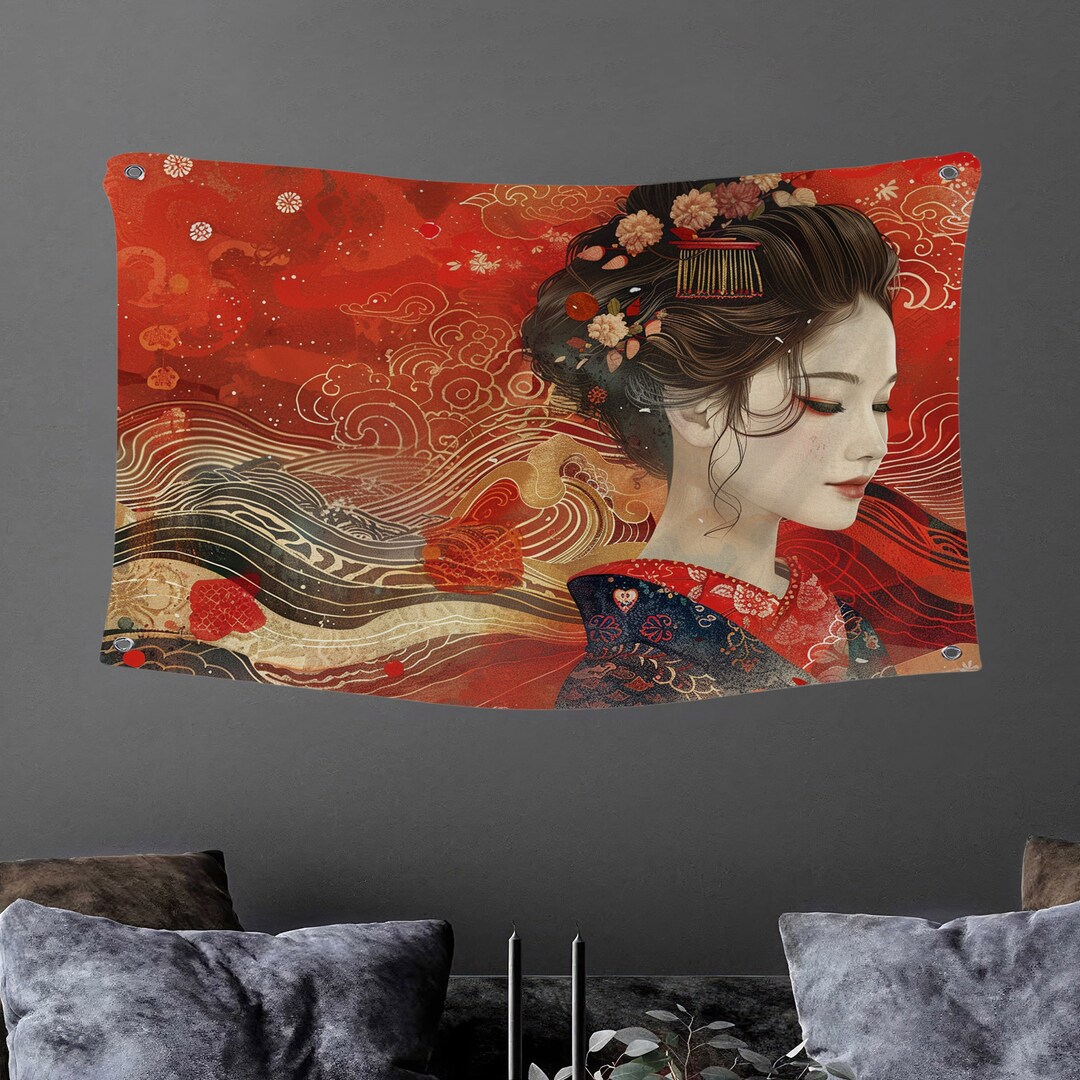 Geisha Wall Art, Portrait Wall Decor, Cultural Beauty Tapestry ...