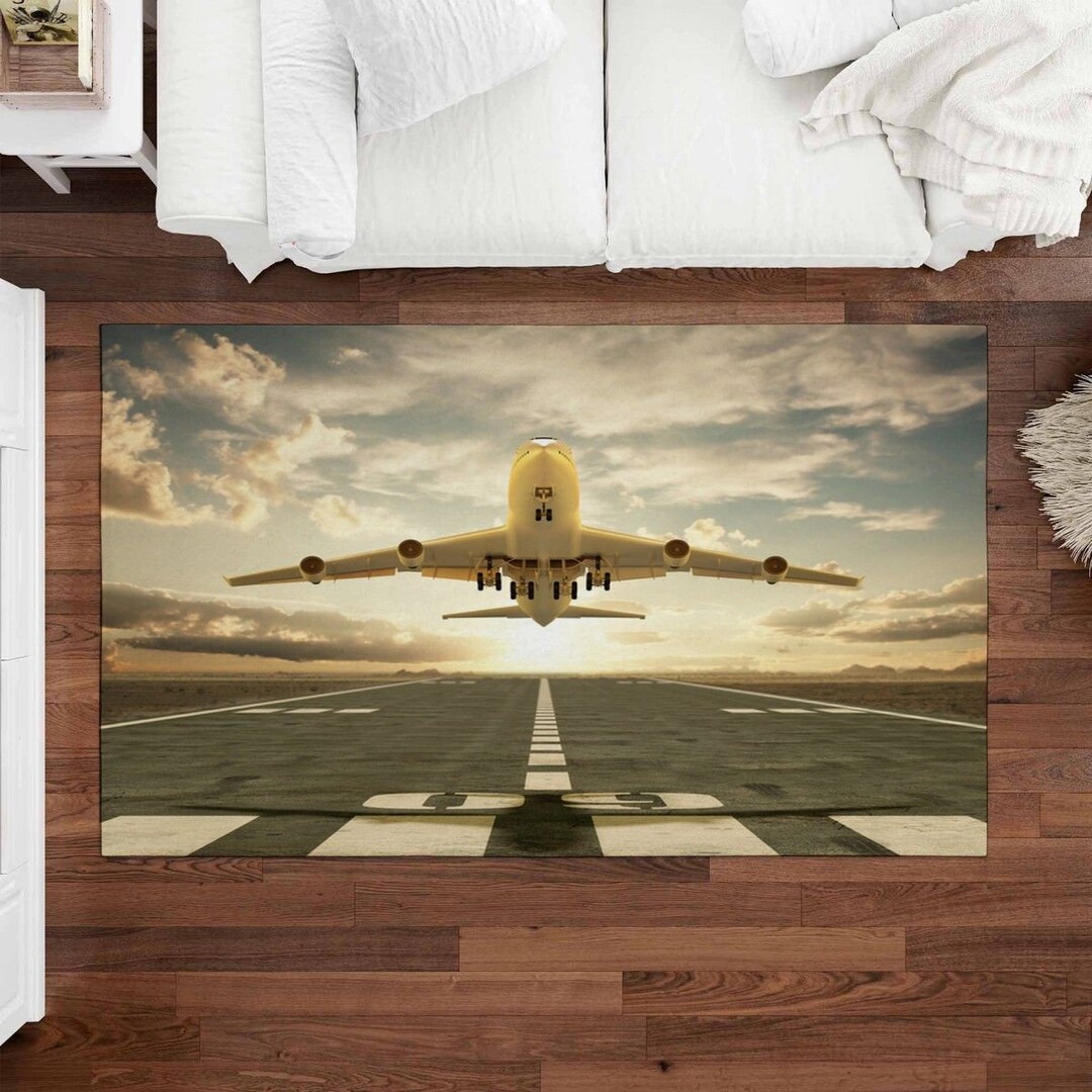 Airplane Rugs Brown and Gray Floor Mats Plane Take off Carpets Airport ...