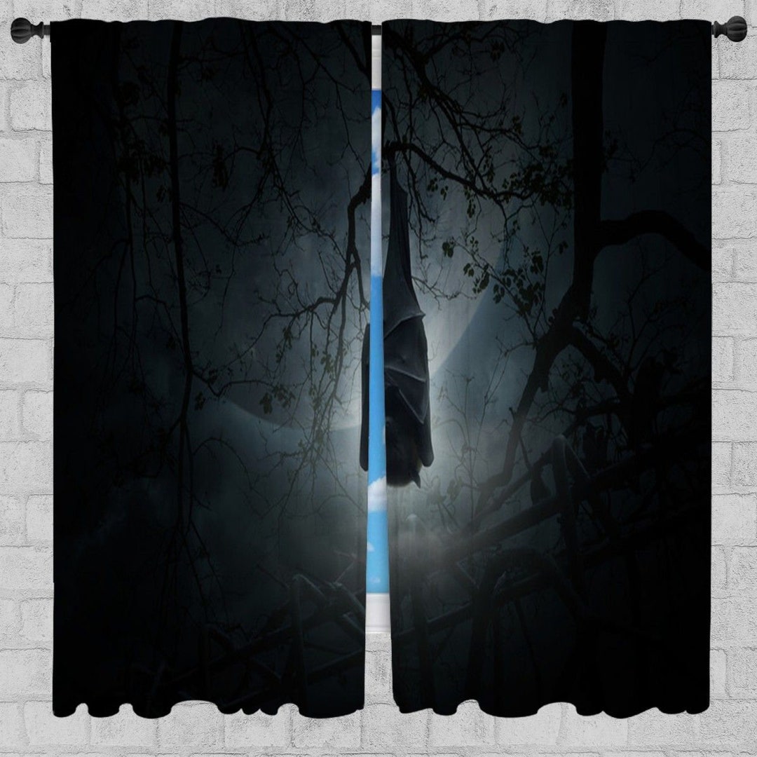 Bat Curtains Wildlife Window Curtain Panel Dark Themed Drapes Eye ...