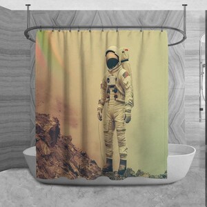 Astronaut Shower Curtain, Space Bathroom Decor, Exploration Bath Decor ...