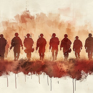 Soldiers Wall Art, Military Wall Decor, Figures Tapestry, Minimalist Canvas Wrap, Industrial ...