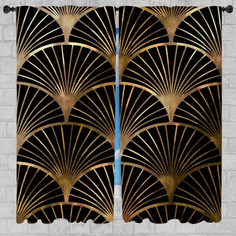 Art Deco Window Curtains Fan Shaped Art Deco Pattern Drapes - Etsy
