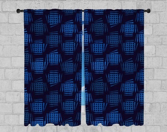 Navy Grid Curtains - Etsy